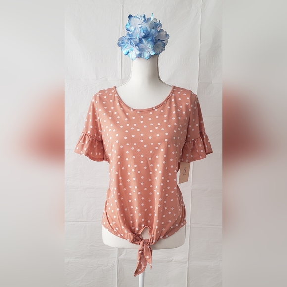 SJS | Tops | Sjs Font Tie Polka Dot Short Sleeve Blouse | Poshmark